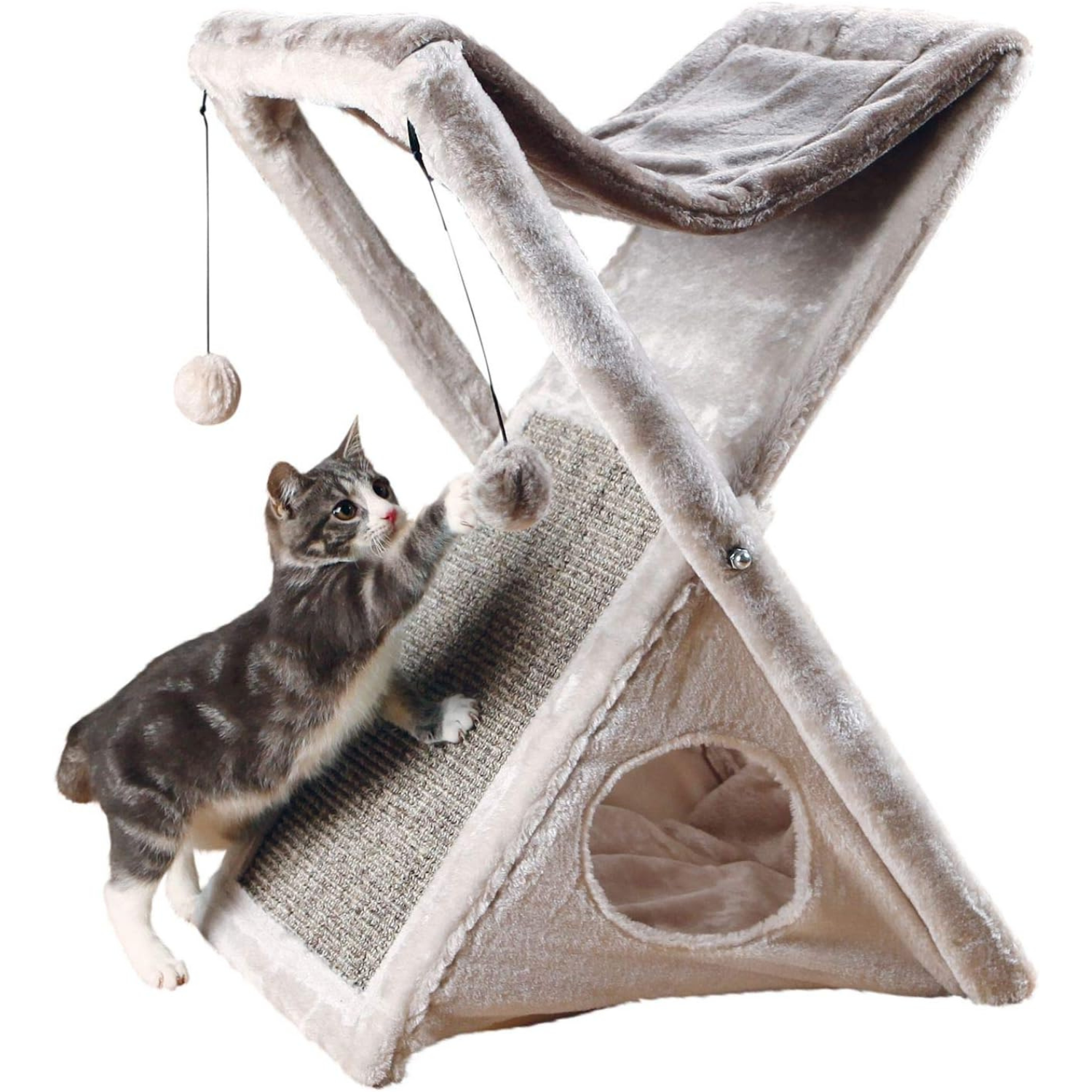 TRIXIE Miguel Fold and Store Cat Hammock, Dangling Cat Toy, Scratching Pad, Cat Cave | PCH