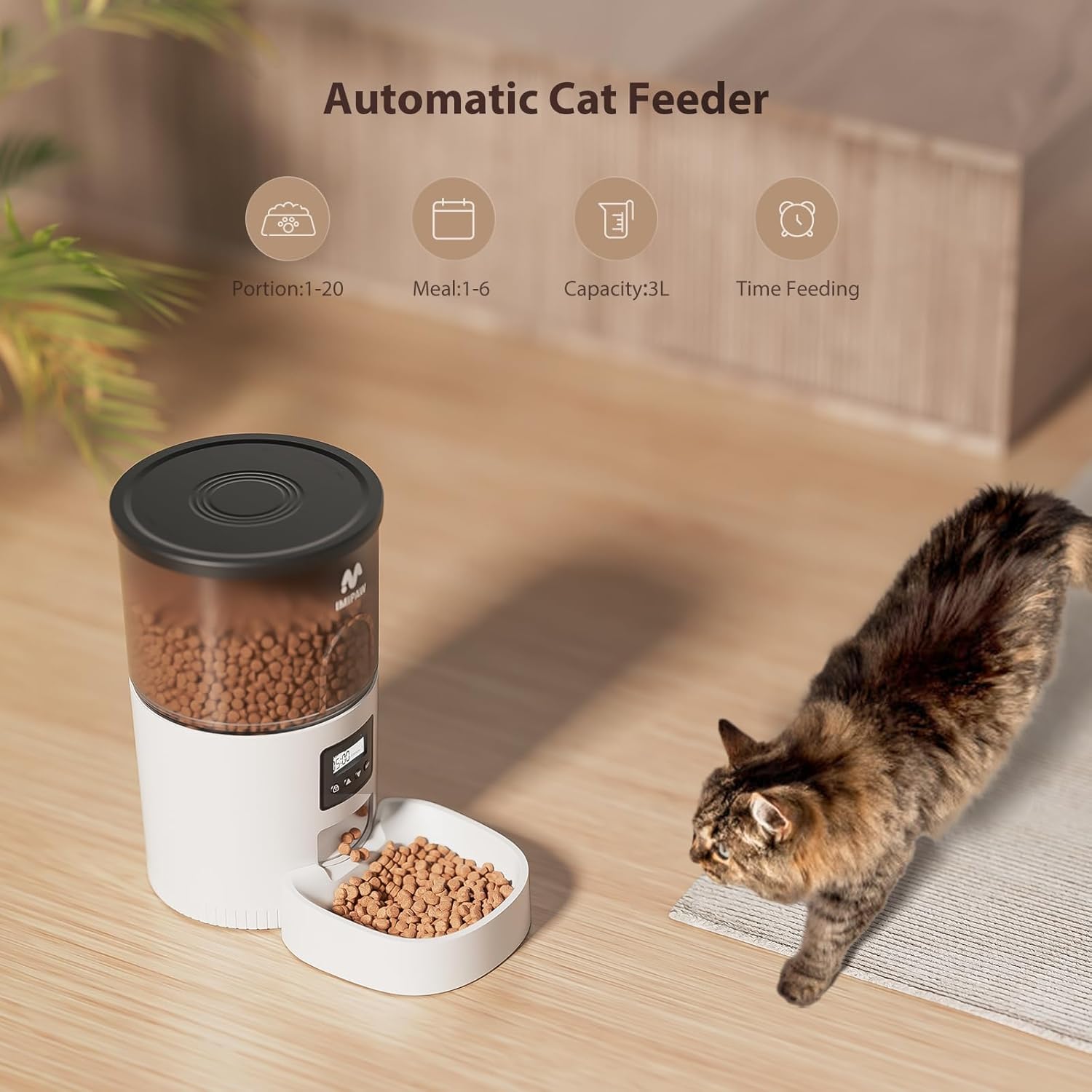 IMIPAW Automatic Cat Feeders, 3L Timed Cat Dry Food Dispenser, Dual ...